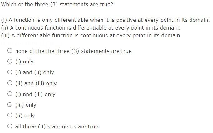 Solved Which of the three (3) statements are true? (i) A | Chegg.com
