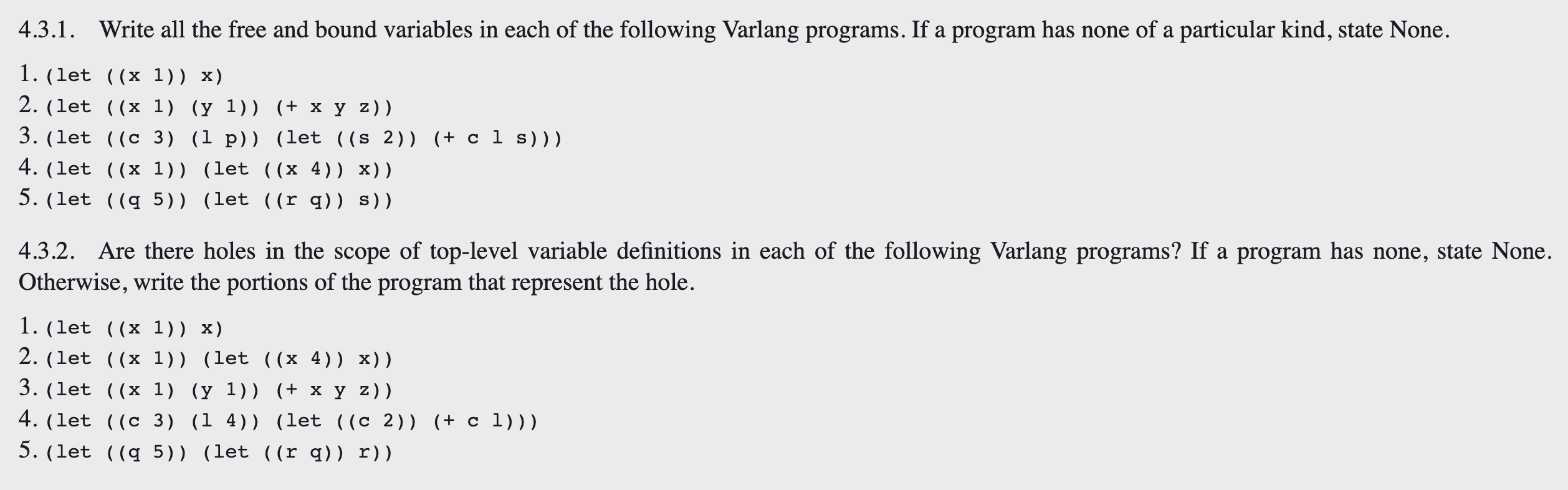 Solved 431 Write All The Free And Bound Variables In Each 1488