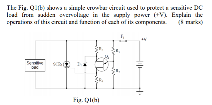 Solved The Fig. Q1(b) shows a simple crowbar circuit used to | Chegg.com