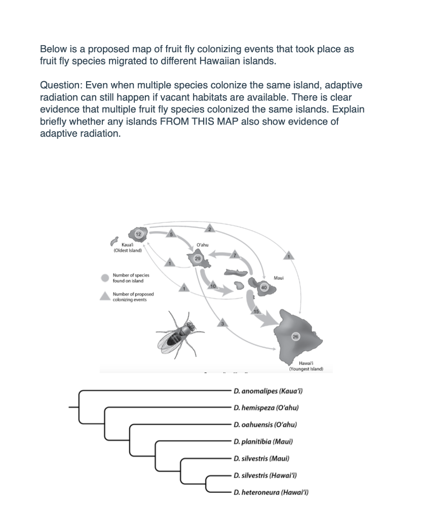 Below is a proposed map of fruit fly colonizing | Chegg.com