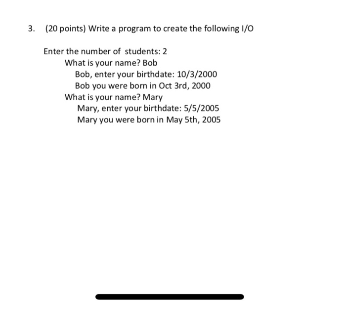 Solved 20 Points Write A Program To Create The Following