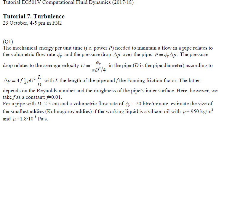 Solved Tutorial EG501V Computational Fluid Dynamics | Chegg.com