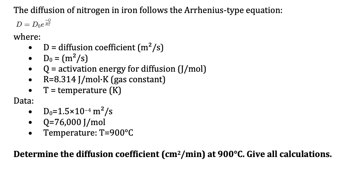 Solved The diffusion of ﻿nitrogen in ﻿iron follows the | Chegg.com
