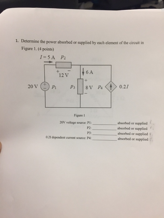 Solved 1. Determine the power absorbed or supplied by each | Chegg.com