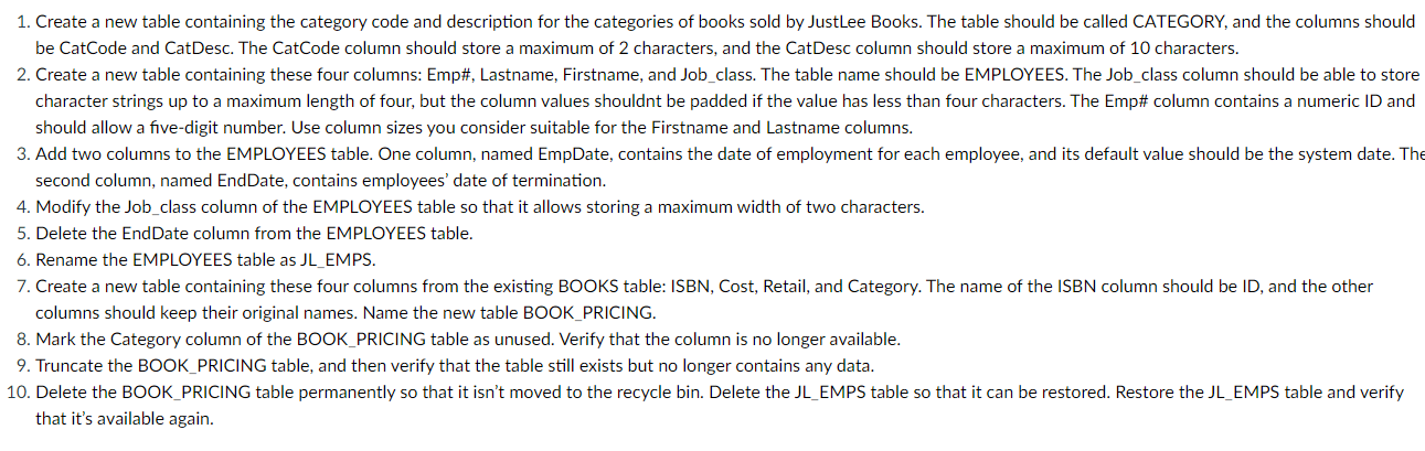 Solved 1. Create a new table containing the category code | Chegg.com