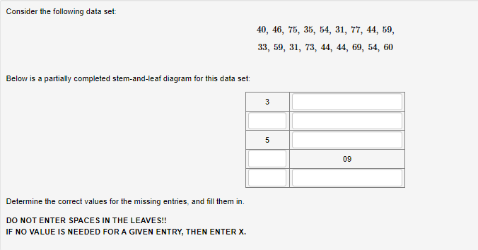 Solved Consider the following data set 40, 46, 75, 35, 54, | Chegg.com