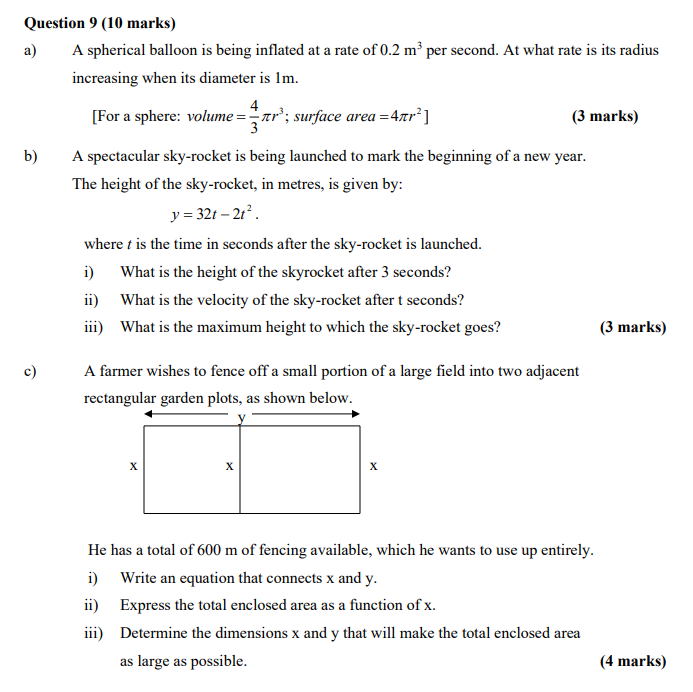 Solved Question 9 (10 marks) a) A spherical balloon is being | Chegg.com