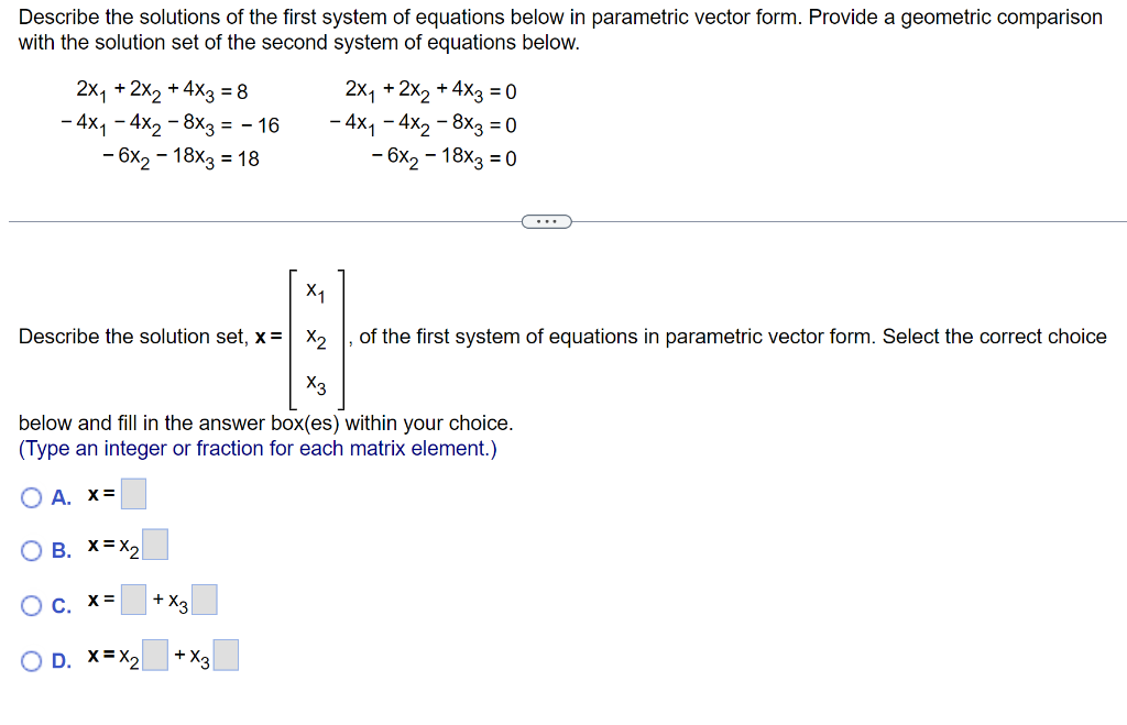 Solved Describe the solutions of the first system of | Chegg.com