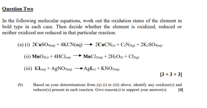 Solved Question Two In the following molecular equations, | Chegg.com