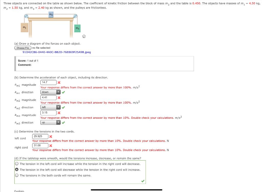 Solved Three objects are connected on the table as shown | Chegg.com