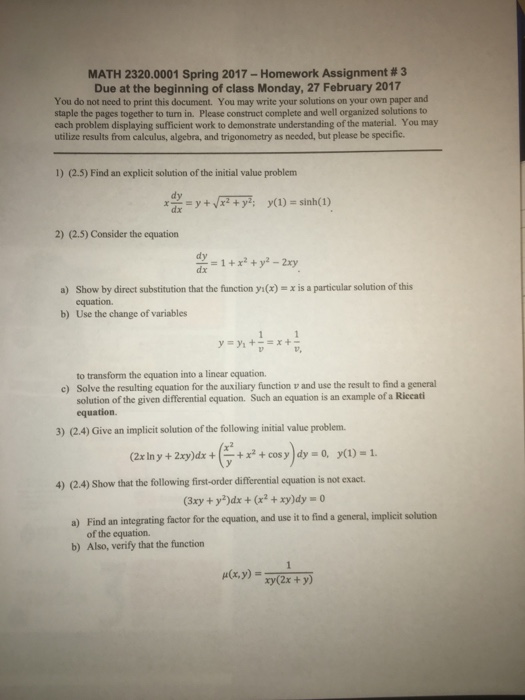 Solved MATH 2320.0001 Spring 2017-Homework Assignment 3 Due | Chegg.com