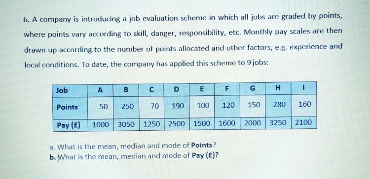 Solved 6. A company is introducing a job evaluation scheme | Chegg.com