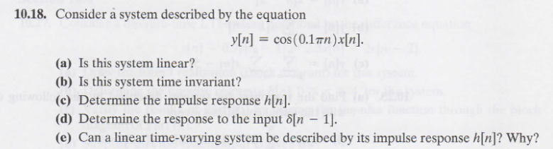 Solved 10.18. Consider a system described by the equation | Chegg.com