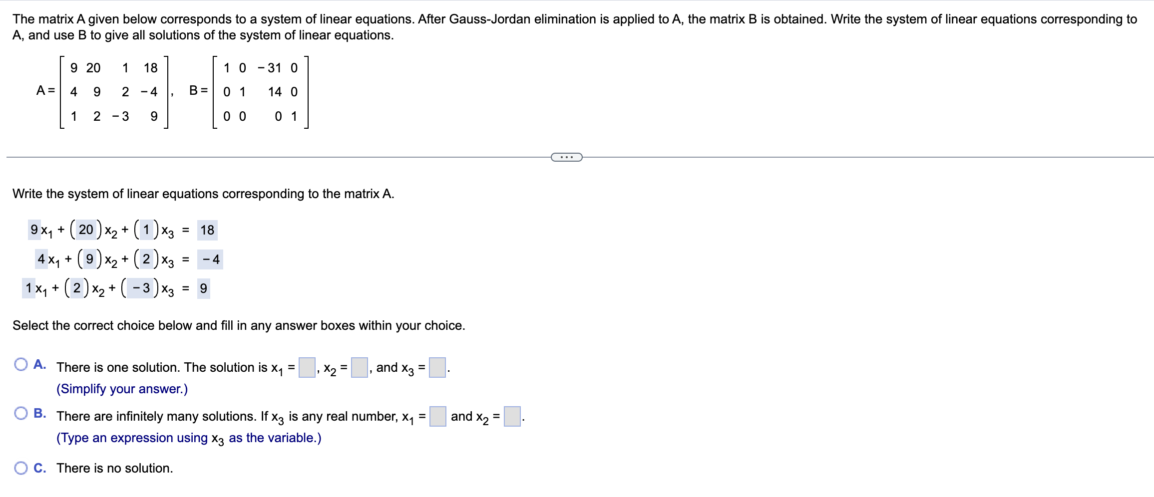 Solved The matrix A given below corresponds to a system of | Chegg.com