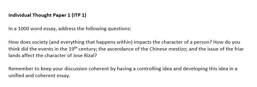 Solved Individual Thought Paper 1 (ITP 1) In a 1000 word | Chegg.com