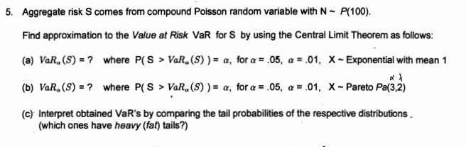 5. Aggregate risk S comes from compound Poisson | Chegg.com