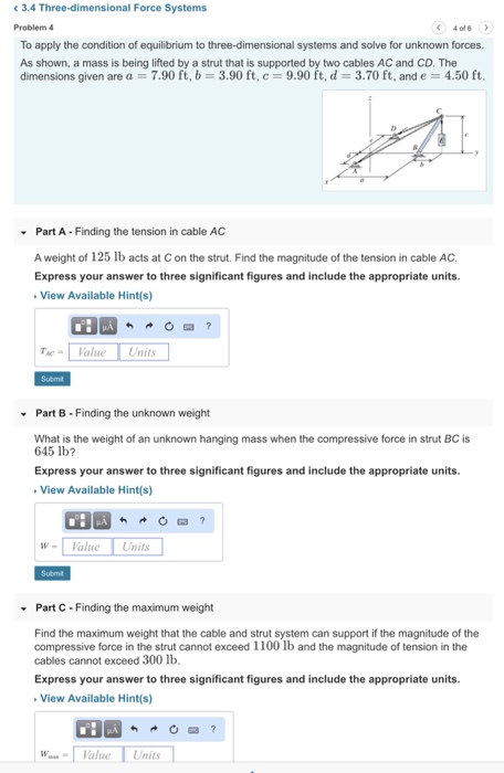 Solved 3.4 Three-dimensional Force Systems Problem 4 To | Chegg.com