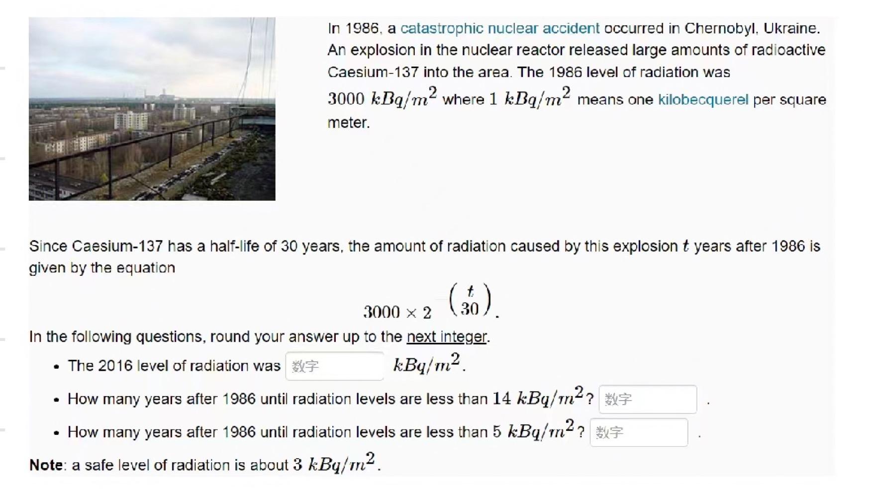 Solved In 1986, a catastrophic nuclear accident occurred in | Chegg.com