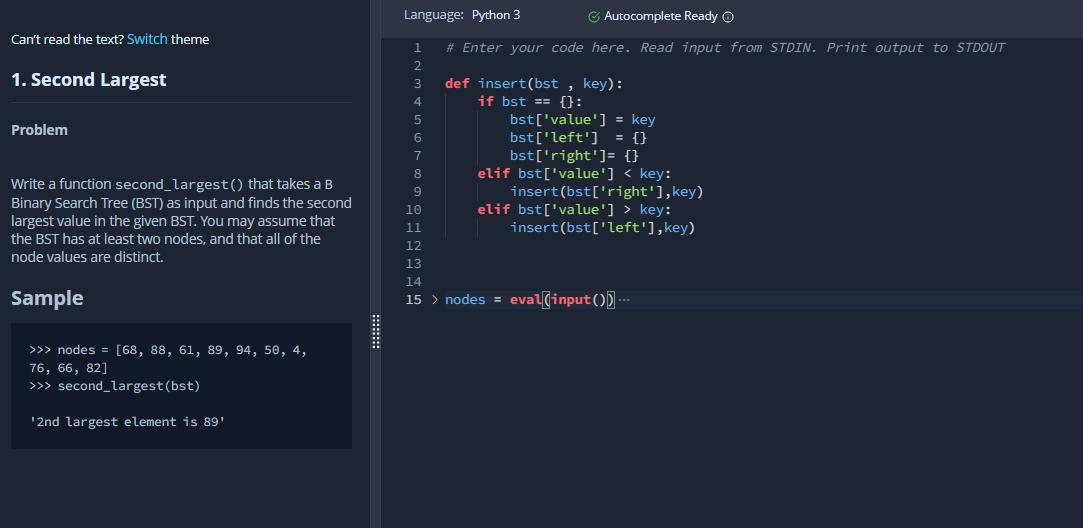 Solved Can't read the text? Switch theme 1. Second Largest | Chegg.com