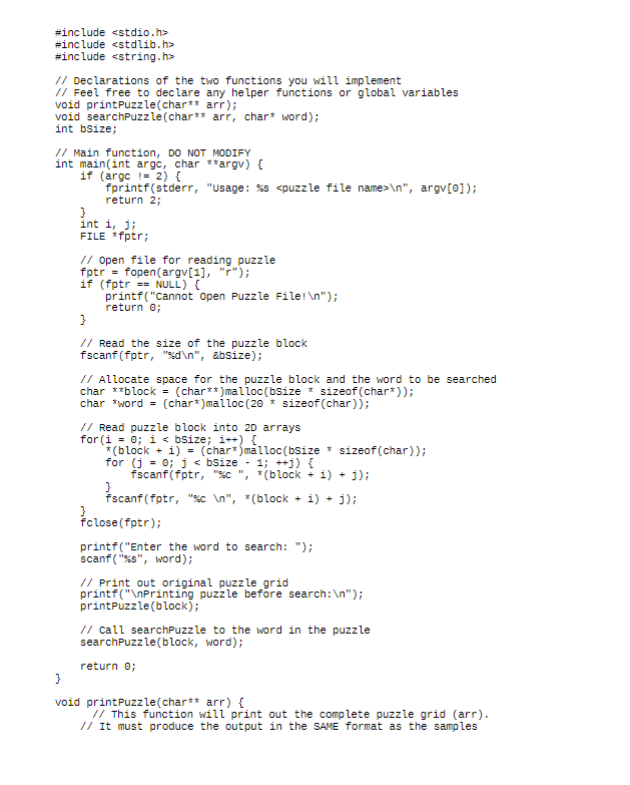 Solved Description of wordsearch.c The main program | Chegg.com