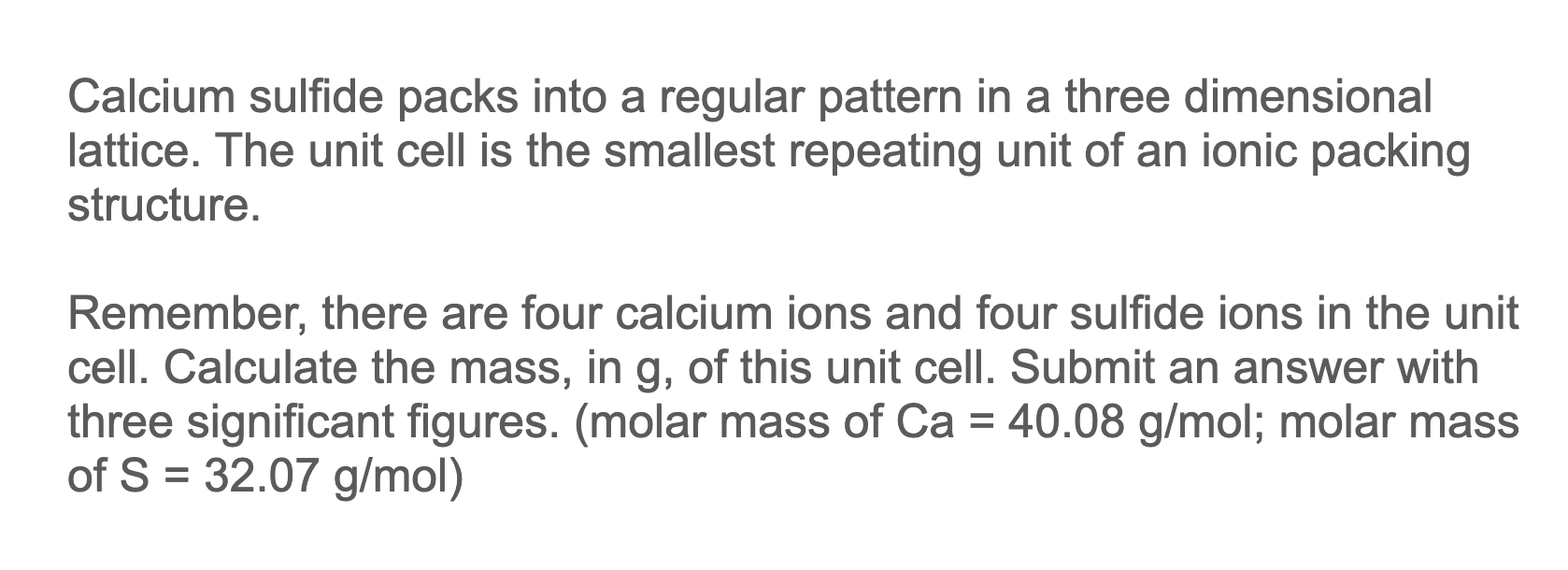 Solved Calcium sulfide packs into a regular pattern in a | Chegg.com