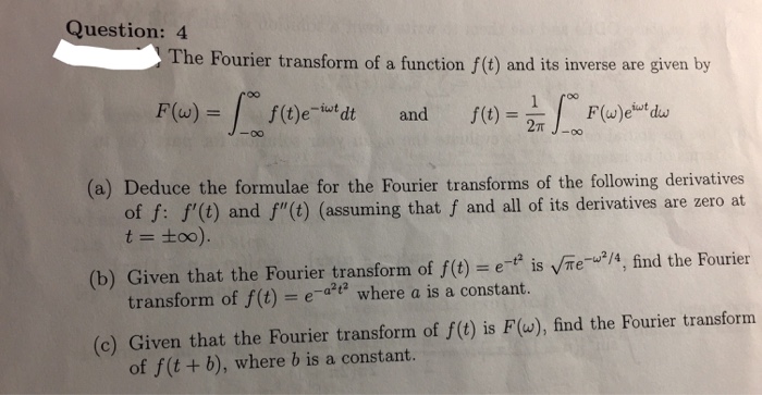 Solved The Fourier transform of a function f(t) and its | Chegg.com