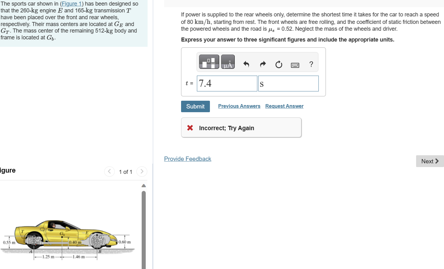 Solved The sports car shown in (Figure 1) ﻿has been designed | Chegg.com