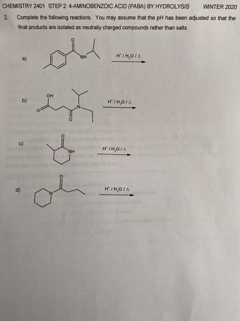 CHEMISTRY 2401 STEP 2: 4-AMINOBENZOIC ACID (PABA) BY | Chegg.com