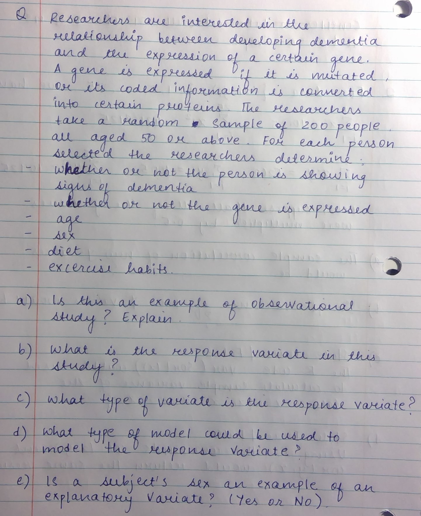 Solved and A a certain gene. Researchers are interested in | Chegg.com