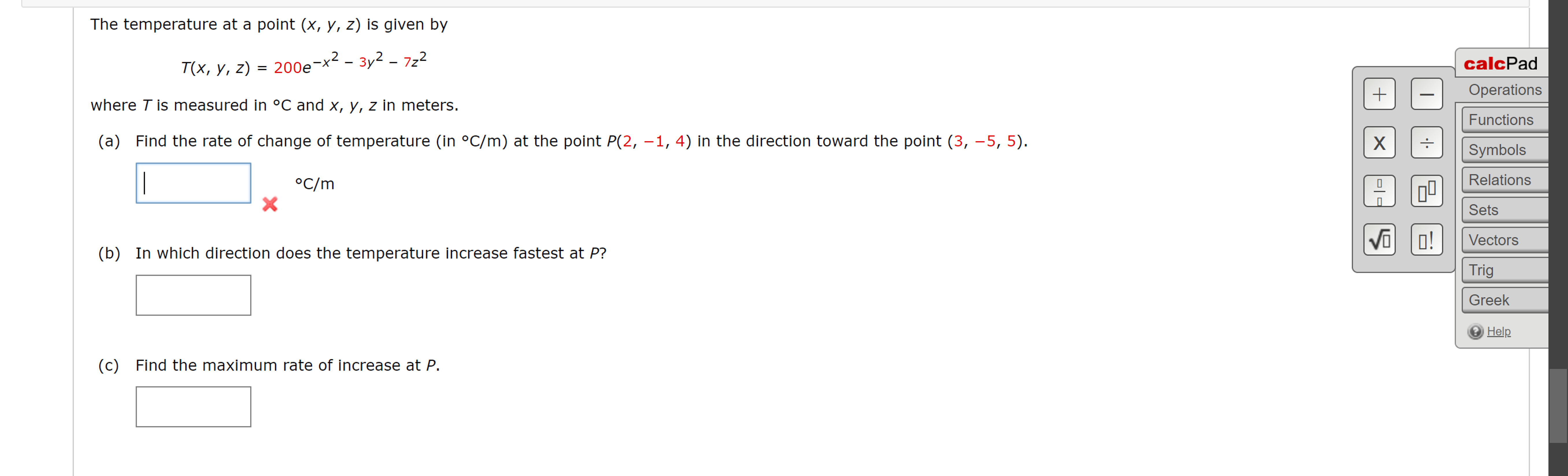 Solved The temperature at ﻿a point (x,y,z) is ﻿given | Chegg.com