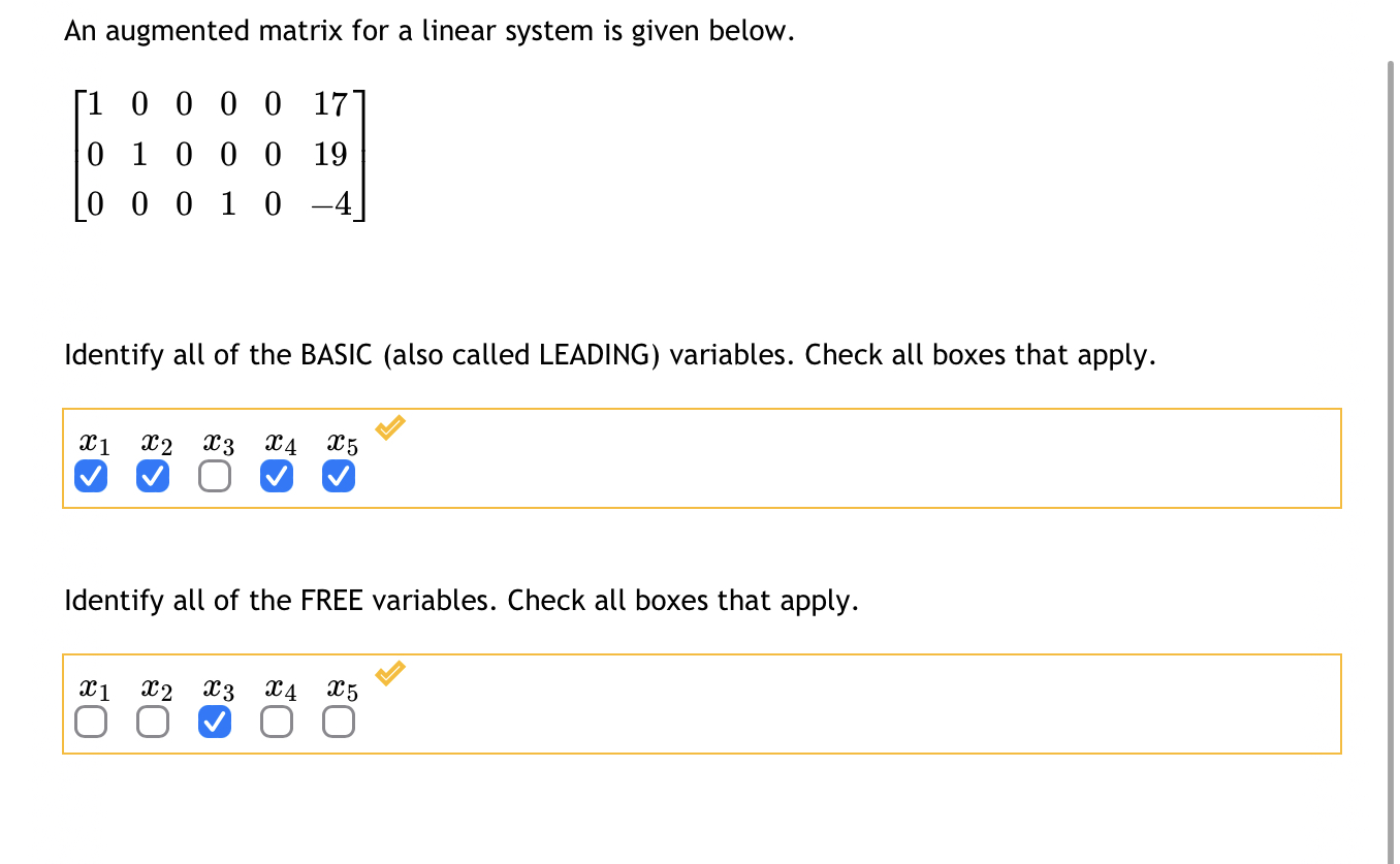 Solved An augmented matrix for a linear system is given | Chegg.com