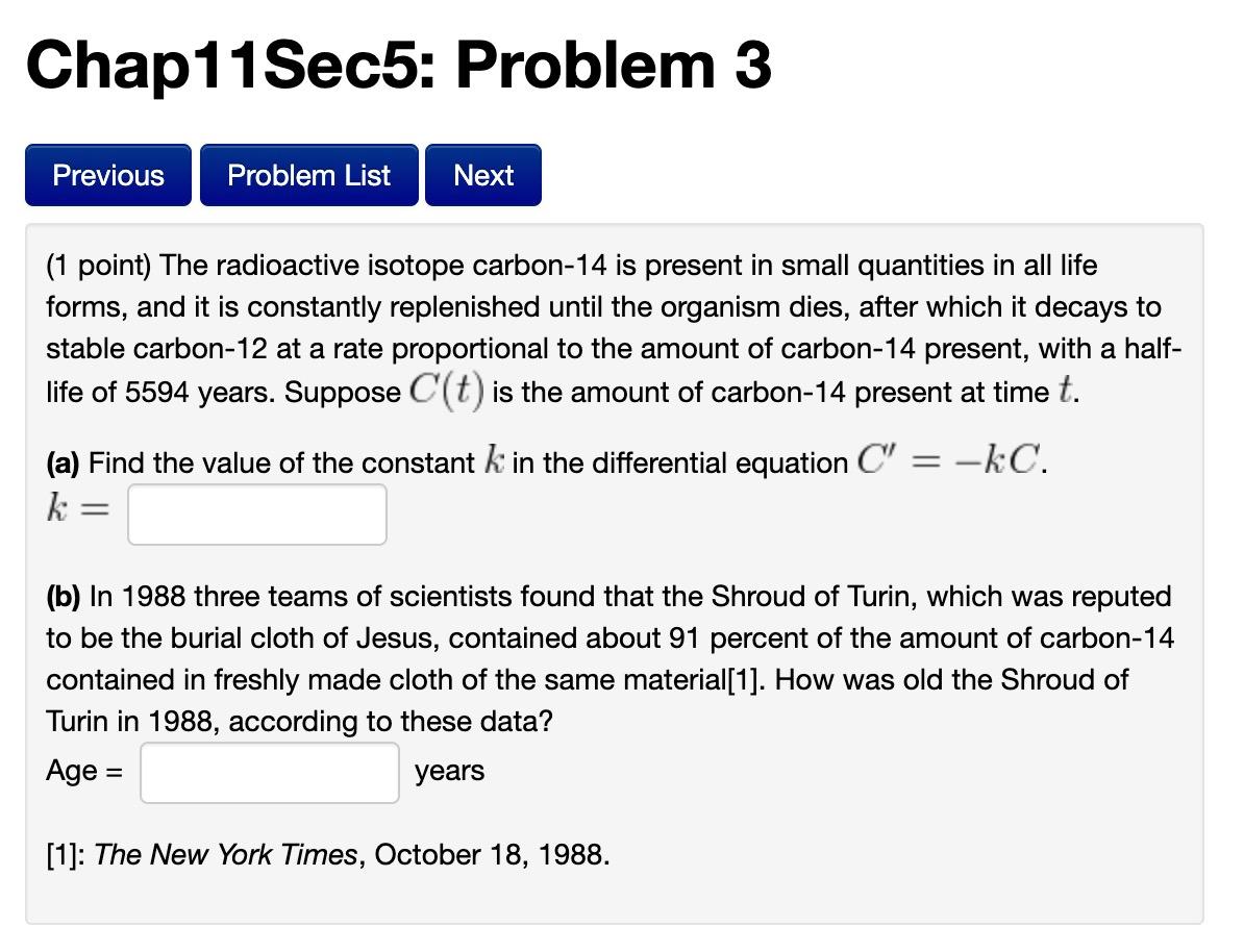Solved Chap11Sec5: Problem 3 Previous Problem List Next (1 | Chegg.com