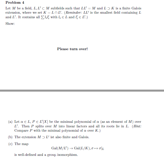 Solved Let M be a field, L,L′⊂M subfields such that LL′=M | Chegg.com