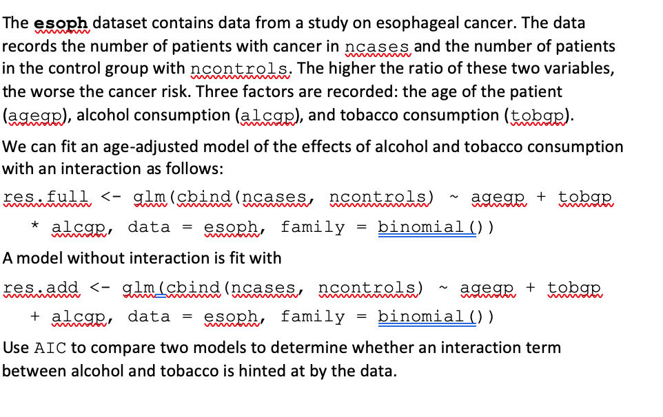 Solved The esoph dataset contains data from a study on | Chegg.com