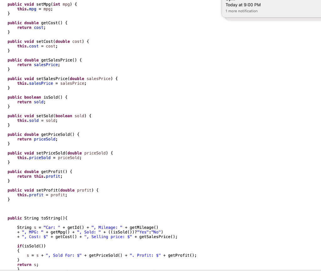 Solved **Java** Hey, I have the Car class created and the | Chegg.com