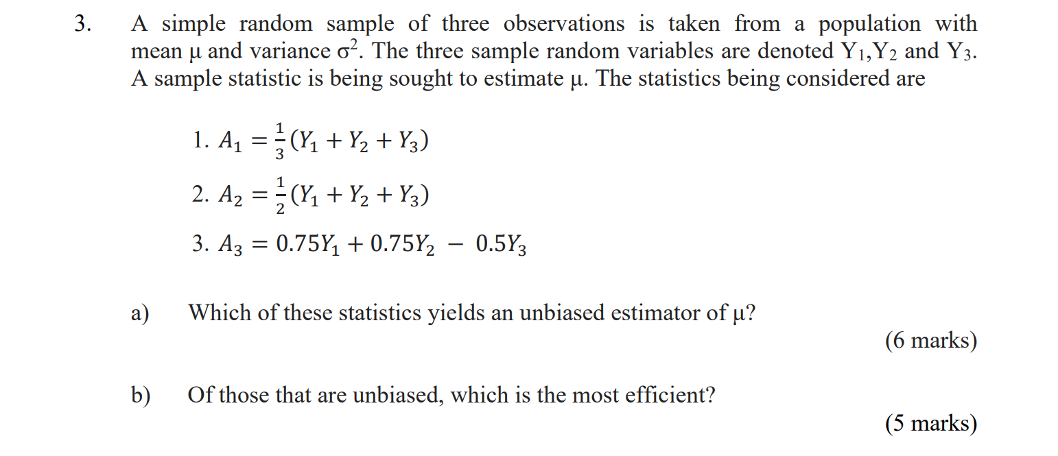Solved 3. A simple random sample of three observations is | Chegg.com