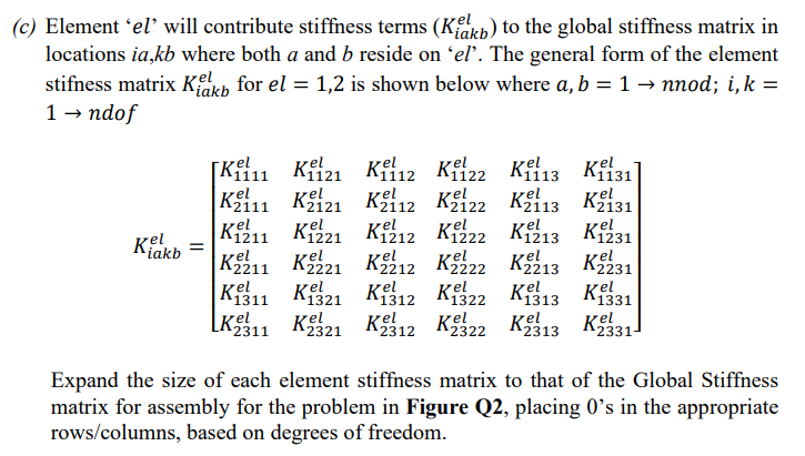 Solved (c) ﻿Element ' el ' ﻿will contribute stiffness terms | Chegg.com