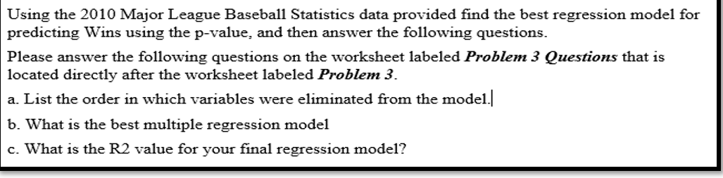 Solved Using the 2010 Major League Baseball Statistics data | Chegg.com