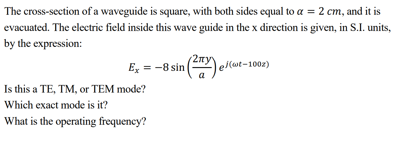 Solved The cross-section of a waveguide is square, with both | Chegg.com