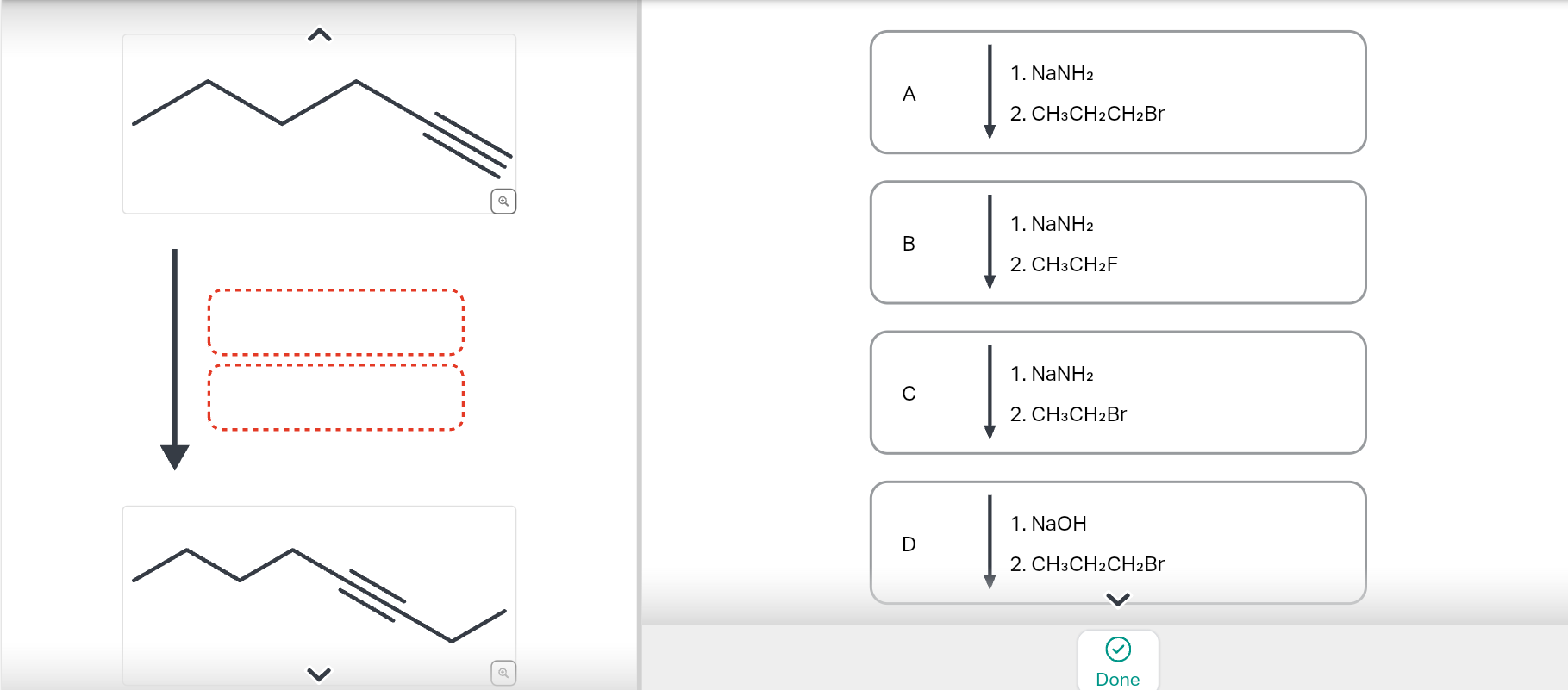 Solved \begin{tabular}{l|l} \hline A & 1. NaNH2 \\ & 2. | Chegg.com