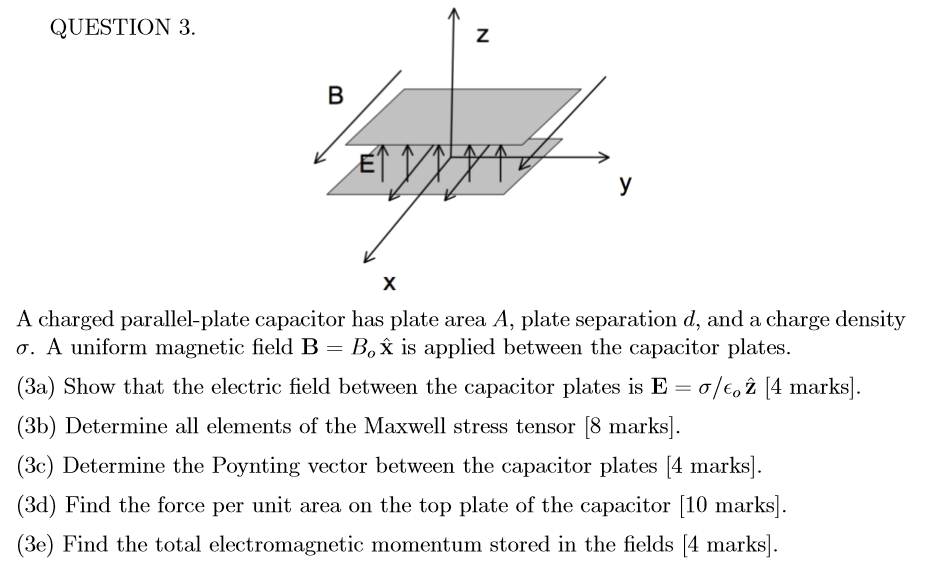 Solved QUESTION 3. A charged parallel-plate capacitor has | Chegg.com