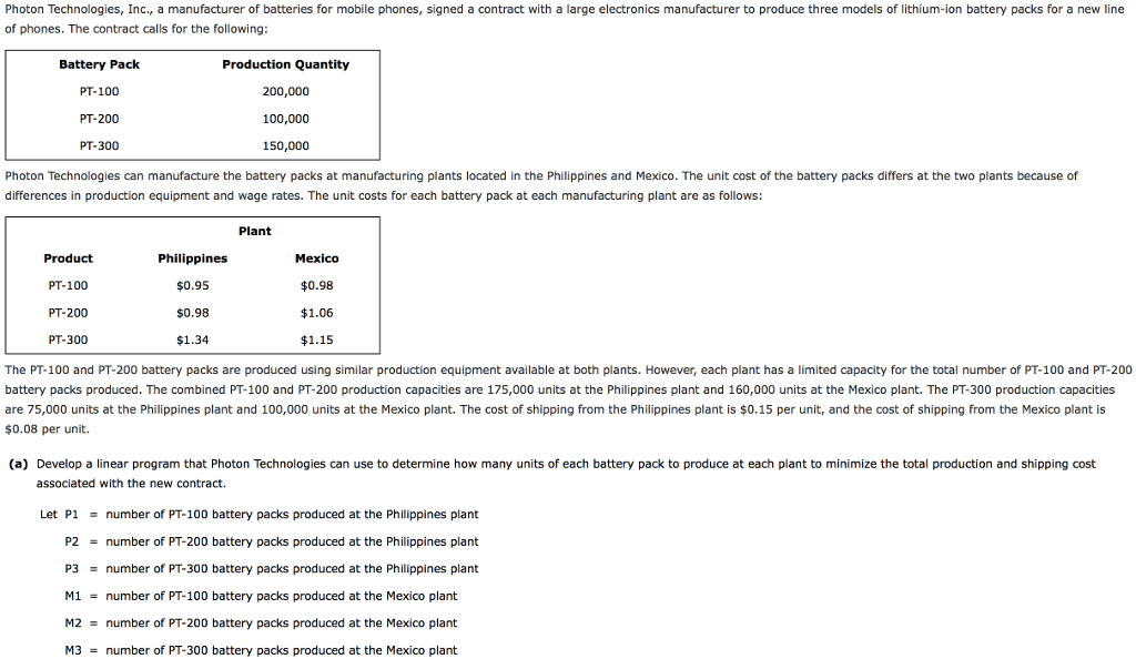 Solved Photon Technologies, Inc., a manufacturer of | Chegg.com