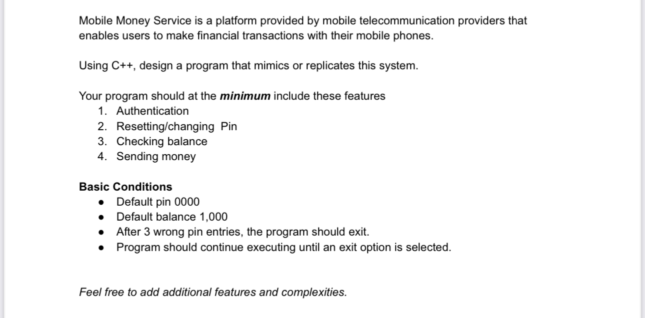 Solved Mobile Money Service is a platform provided by mobile | Chegg.com
