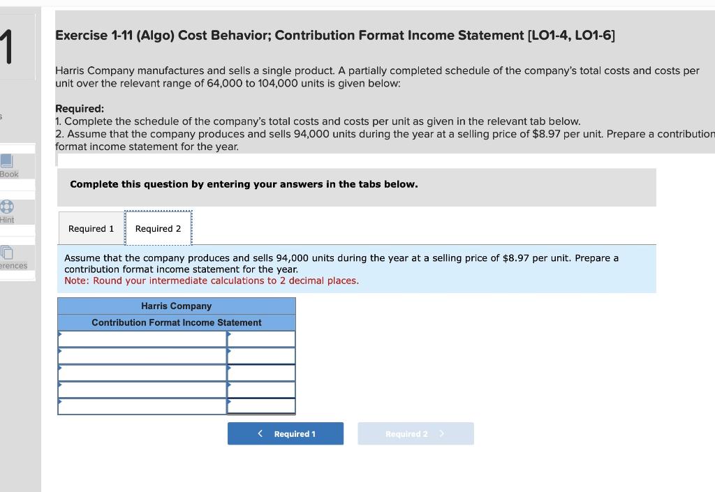 Solved Exercise 1-11 (Algo) Cost Behavior; Contribution | Chegg.com