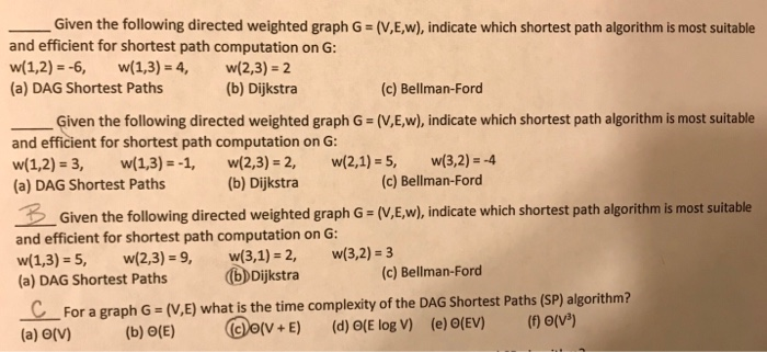 Solved Given the following directed weighted graph G | Chegg.com