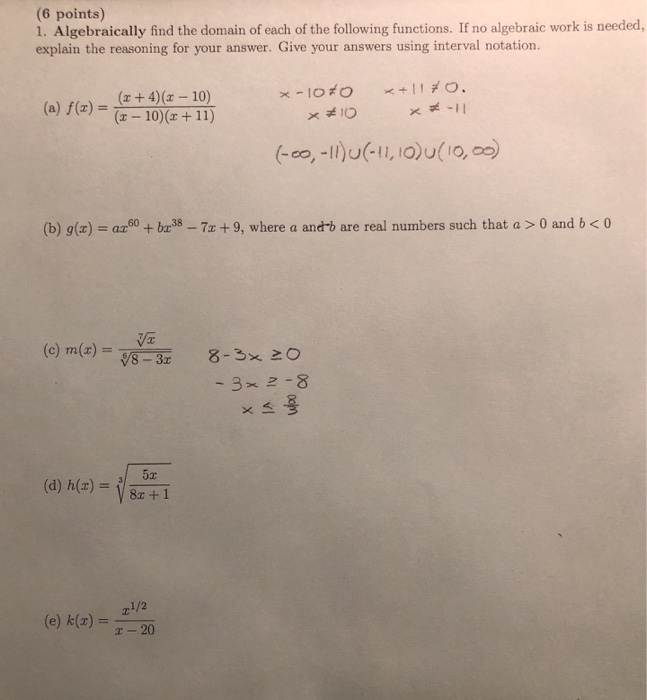 Solved (6 points) 1. Algebraically find the domain of each | Chegg.com