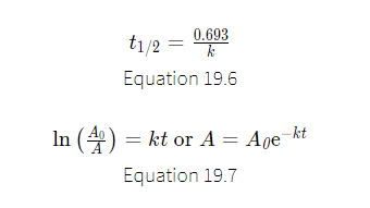 Solved 0.693 t1/2 = Equation 19.6 In (4) = kt or A = Age-kt | Chegg.com