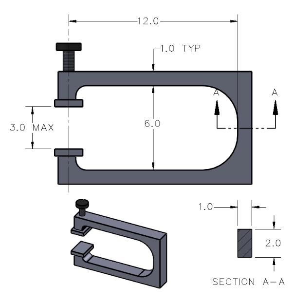 Solved An extended-reach clamp has the dimensions shown, in | Chegg.com