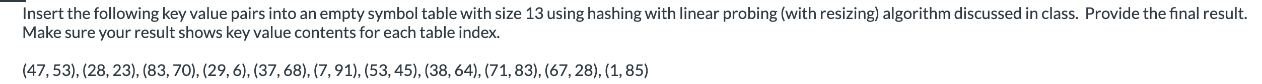 Insert the following key value pairs into an empty | Chegg.com