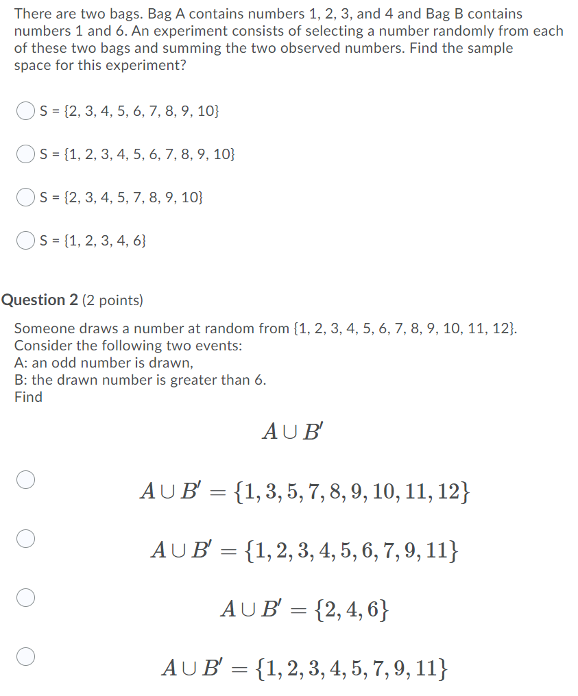 Solved There are two bags. Bag A contains numbers 1, 2, 3, | Chegg.com